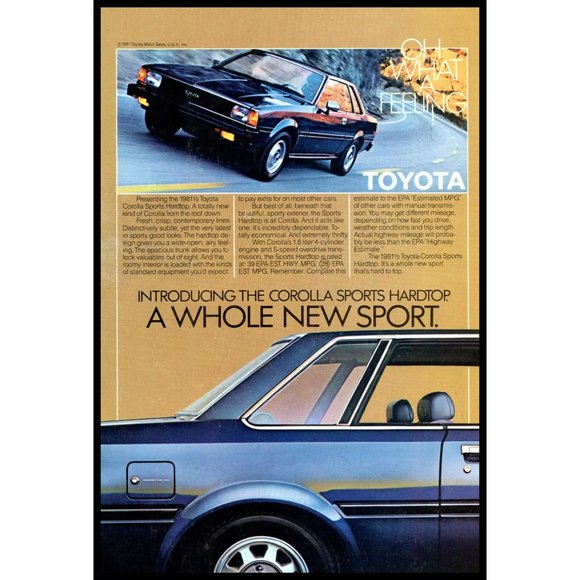 Toyota | Art | 981 Toyota A Whole New Sport Vintage Print Ad Corolla ...
